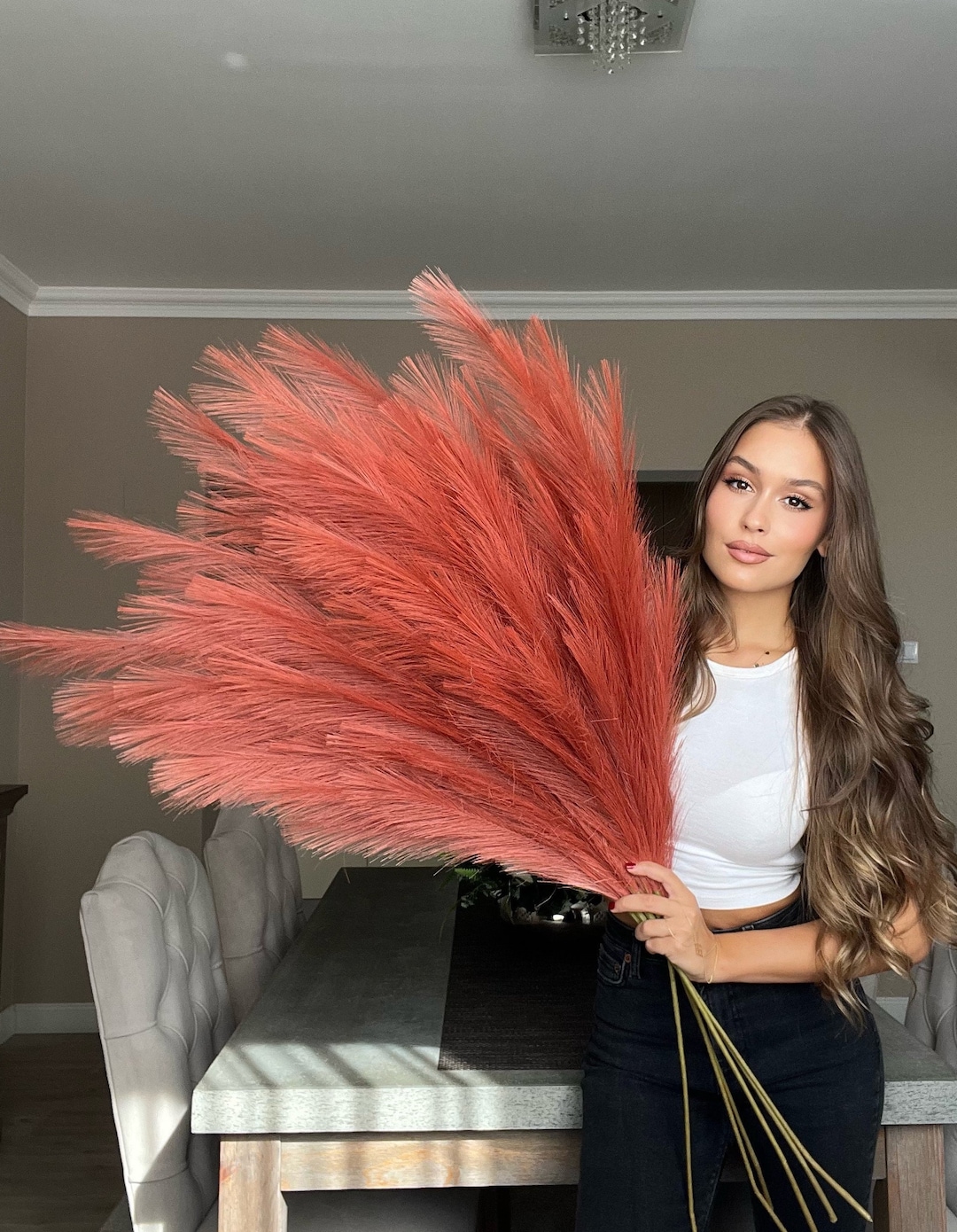 X6 STEMS 115cm Extra Large Tall Fluffy BURNT ORANGE Fake Faux ...