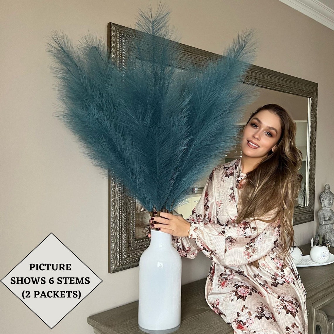 X6 STEMS 115cm Extra Large Tall Fluffy NEW BLUE Fake Faux Artificial ...