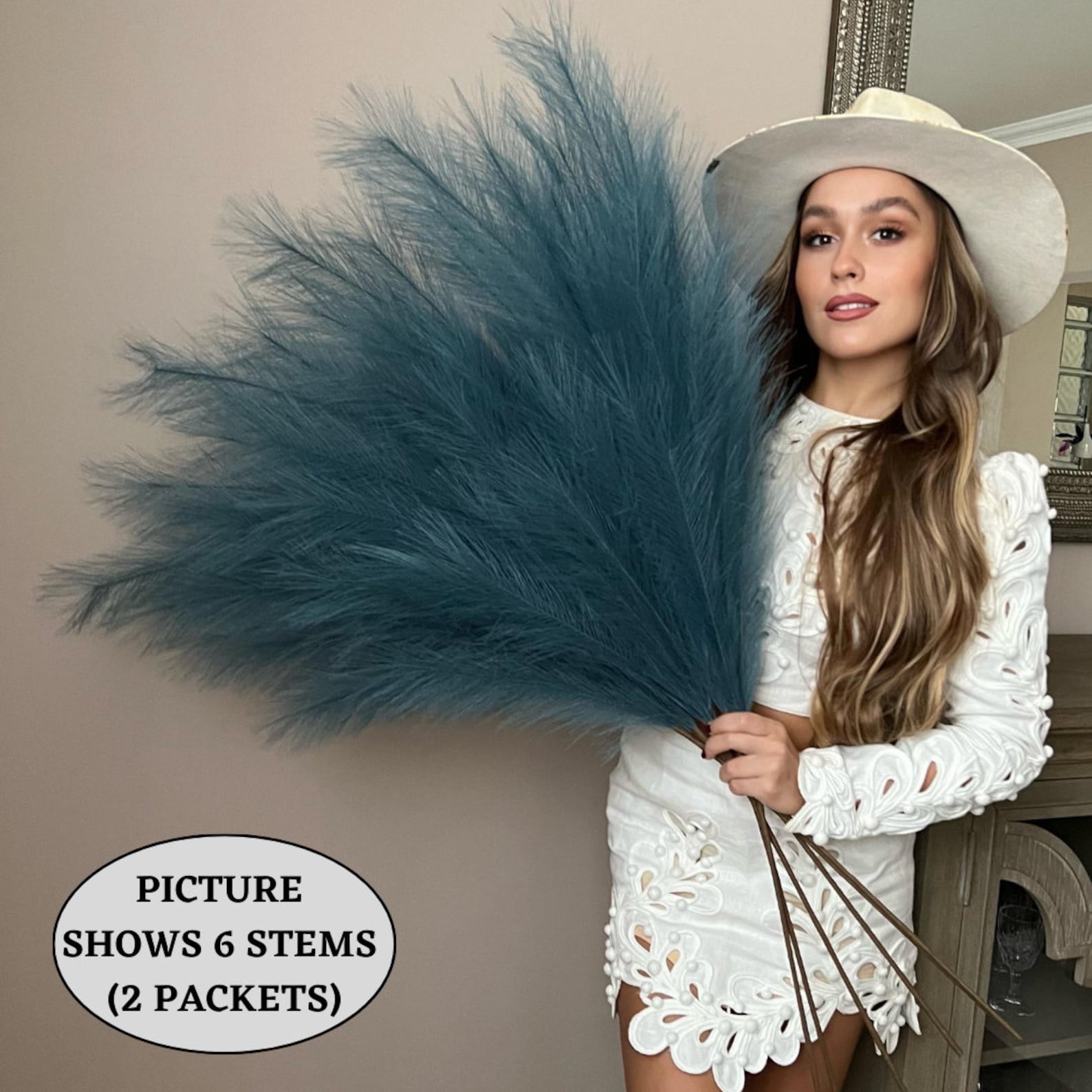 X6 STEMS 115cm Extra Large Tall Fluffy NEW BLUE Fake Faux Artificial ...