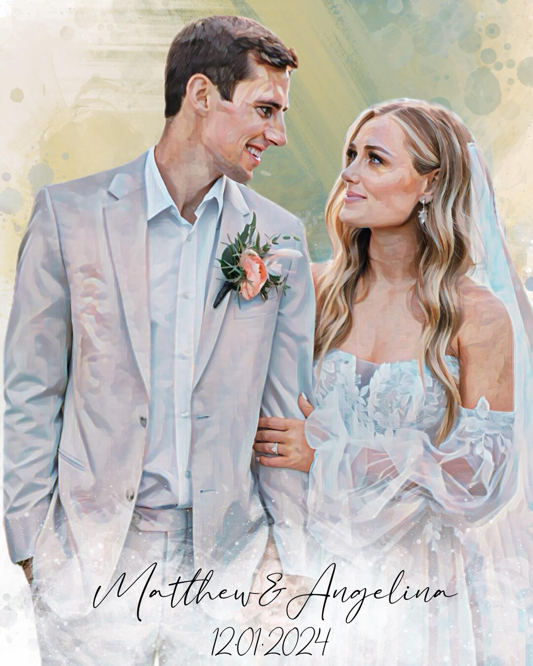 Water Color Painting for Bride and Groom, Bride and Groom Portrait From ...
