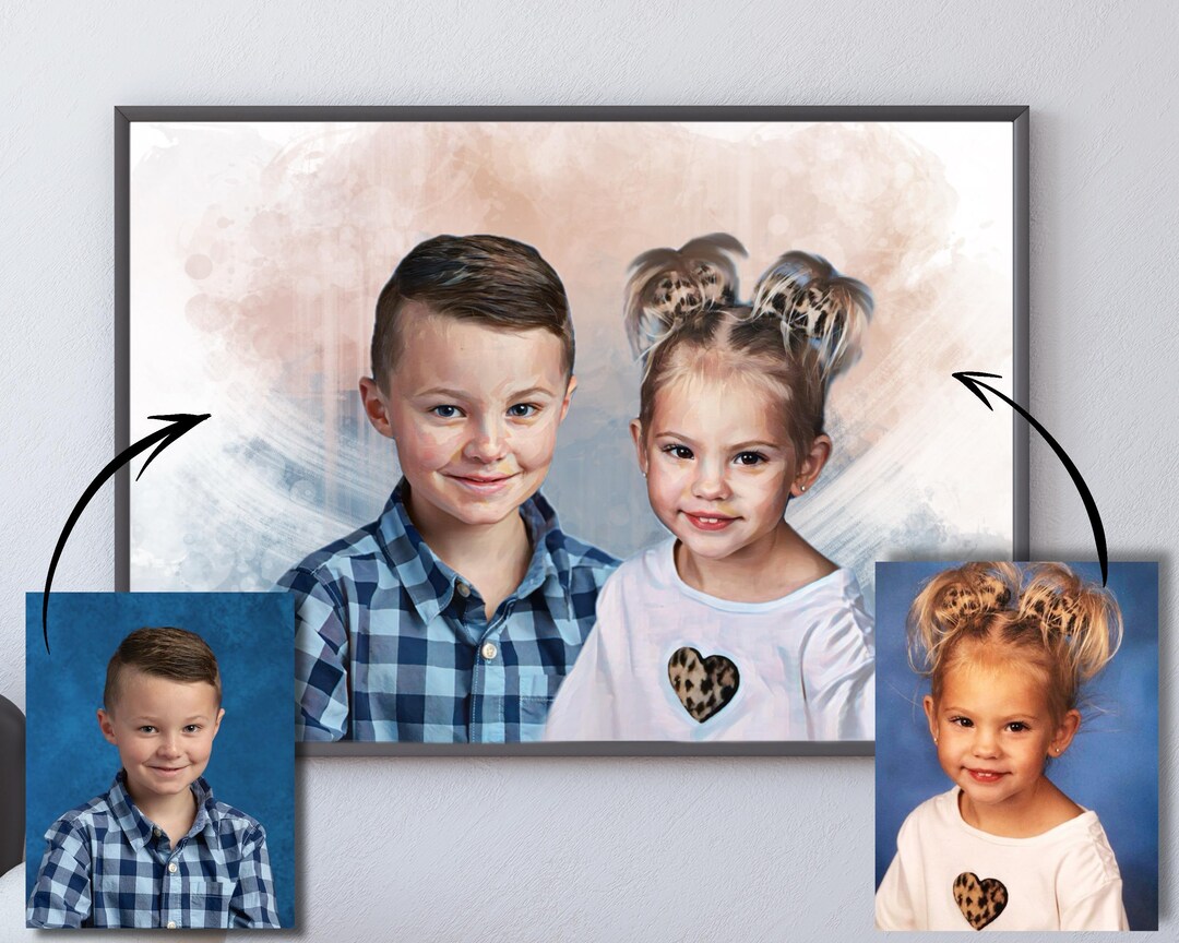 Childhood Photo Couple Portrait: Merged Photo Painting, Custom Art - Etsy
