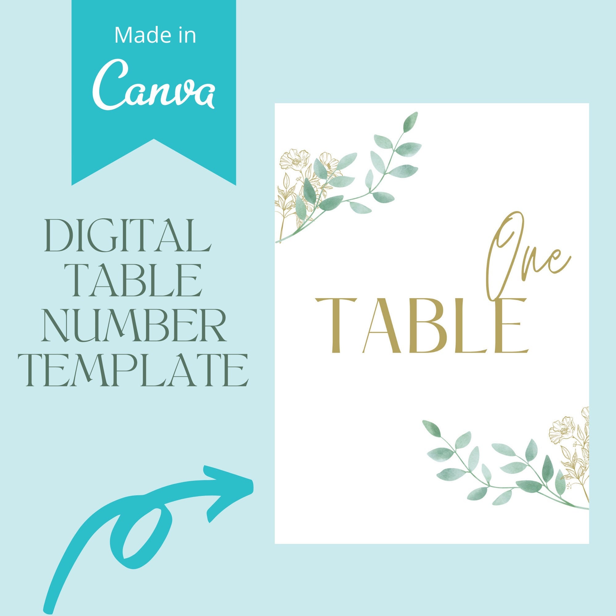 Table Numbers Template I Canva Template I Watercolour Greenery and ...
