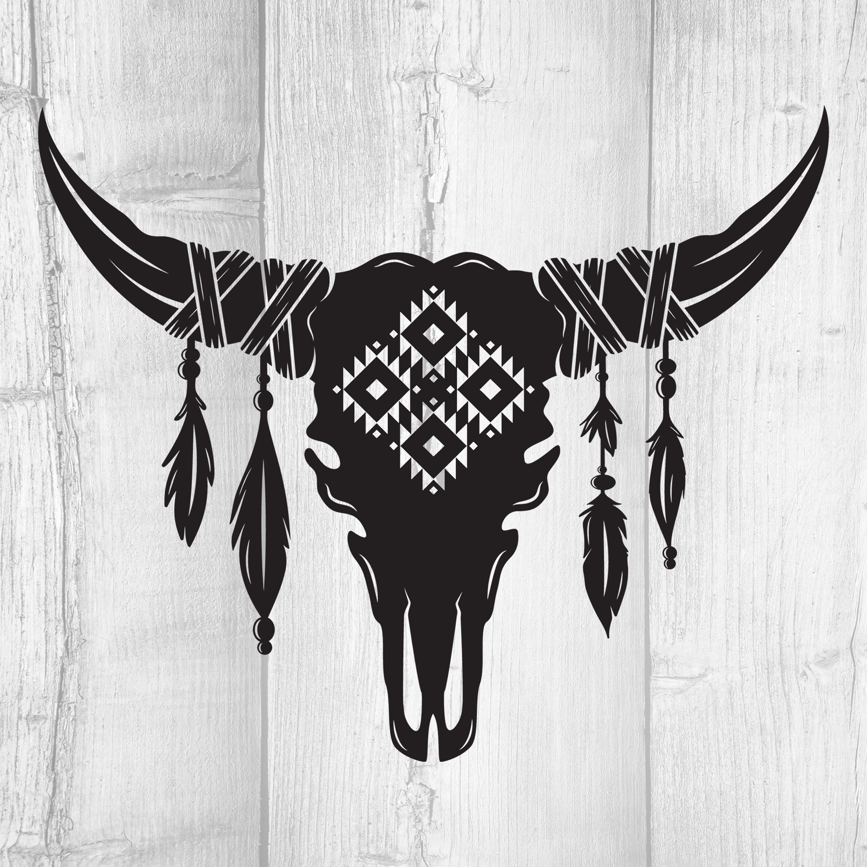 Black Bull Skull Aztec Vinyl Decal - With Feathers - Etsy Canada