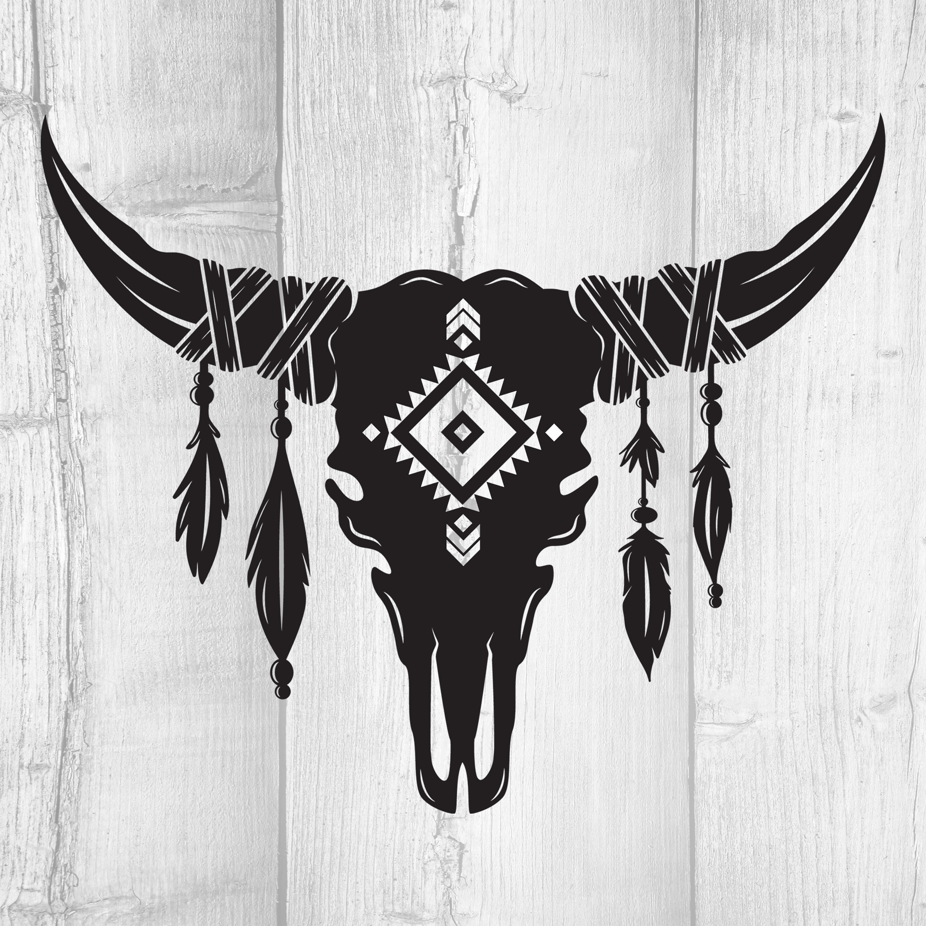 Black Bull Skull Aztec Vinyl Decal - With Feathers - Etsy Australia
