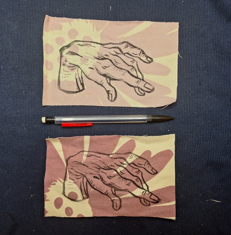 Grasping Hand Linocut Print Patch - Etsy