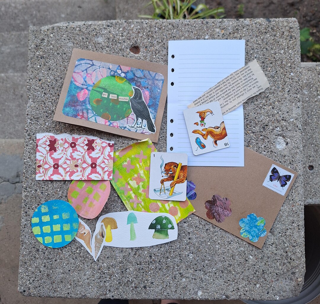 Happy Mail Kit: Handmade Collage Card, Pre-stamped Envelope & Ephemera ...