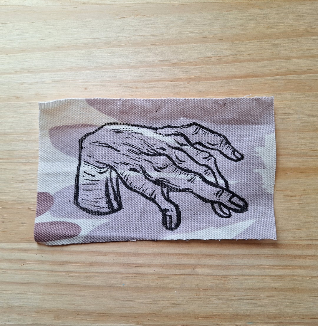 Grasping Hand Linocut Print Patch - Etsy