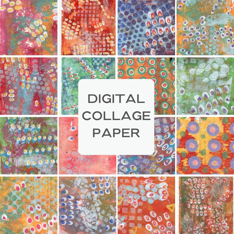 Digital Collage Paper- Colorful Markmaking, Ephemera for Art Journal ...