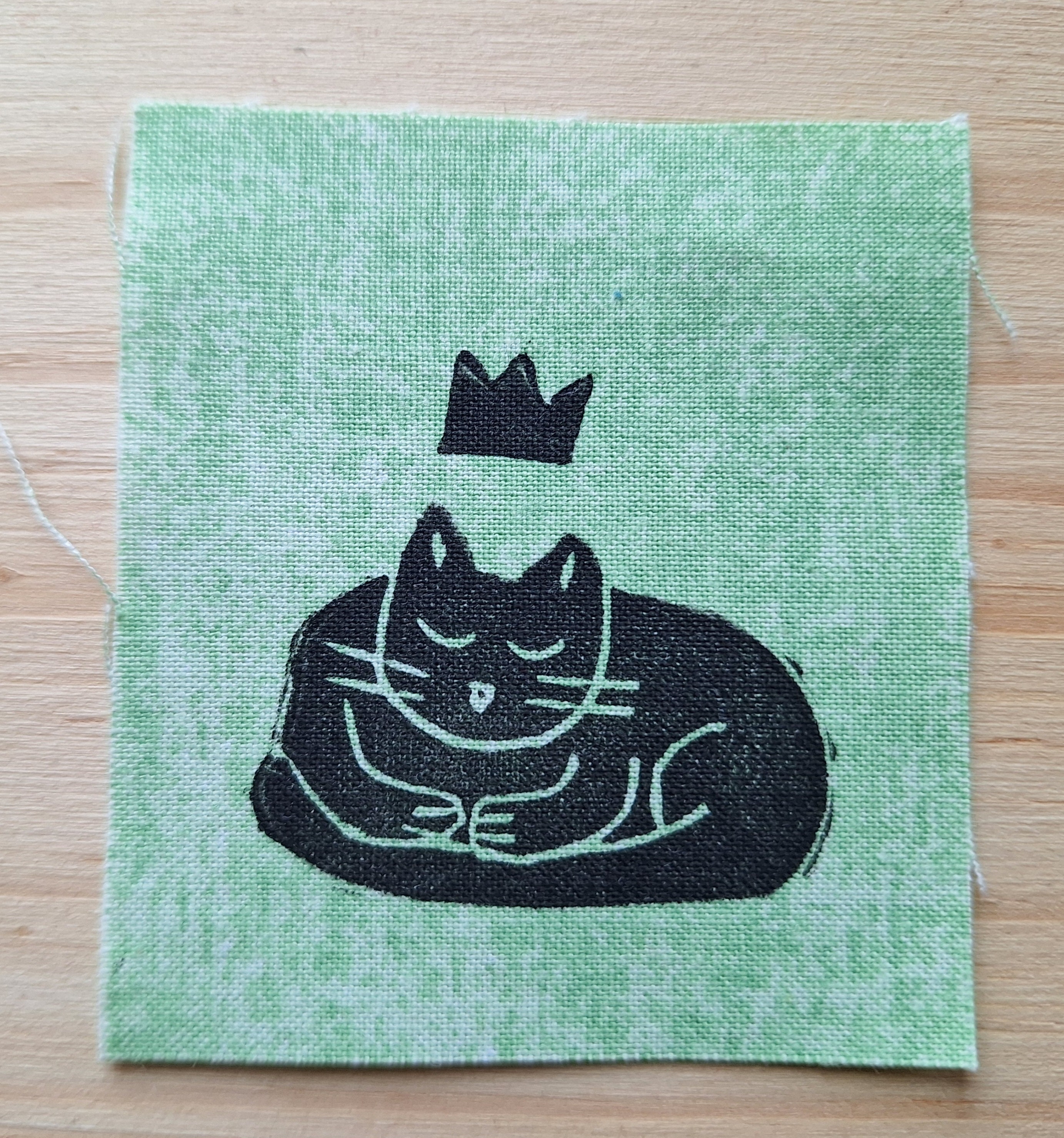 Sleeping Cat With Crown Sew on Linocut Patch - Etsy