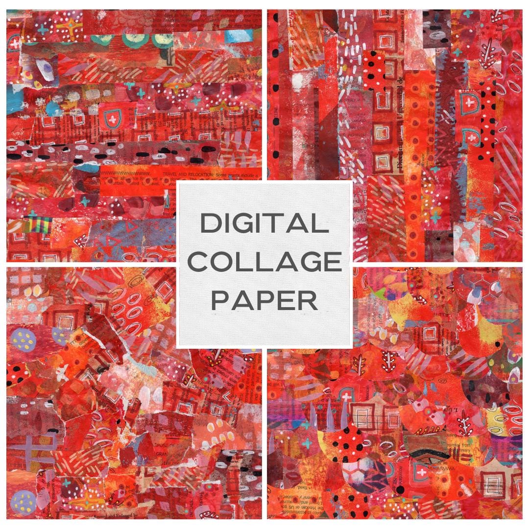 Digital Collage Paper- Red Tear Sheets, Master Sheets, Ephemera for ...
