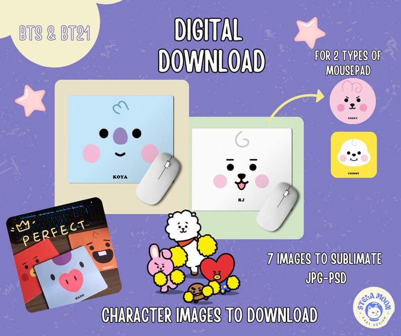BTS & BT21 DIGITAL MOUSEPAD images to Sublimate - Etsy