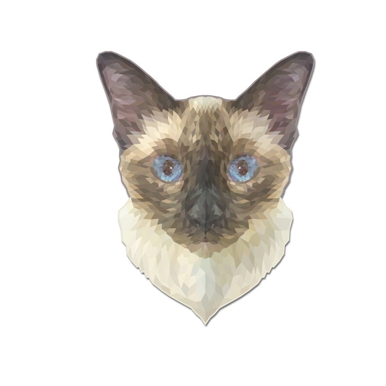 Geometric Siamese Cat Head Printed Vinyl Decal - Etsy