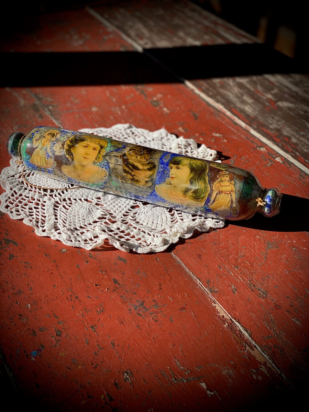 Antique Glass Rolling Pin, Victorian Transfer Printed - Etsy