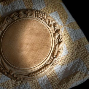 Antique Carved Sycamore Breadboard: English Hops & Berries Treen C ...