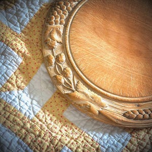 Antique Carved Sycamore Breadboard: English Hops & Berries Treen C ...