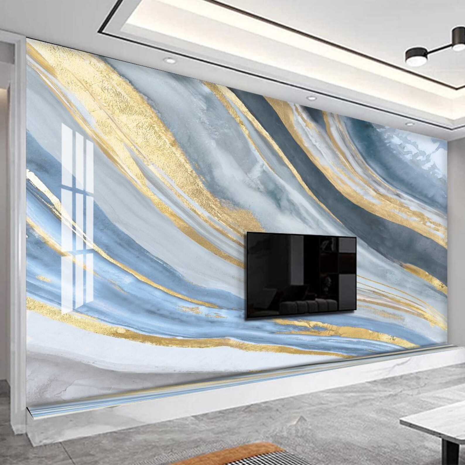 Blue Gold Stripes Marble Wallpaper Peel and Stick Wallpaper Self ...