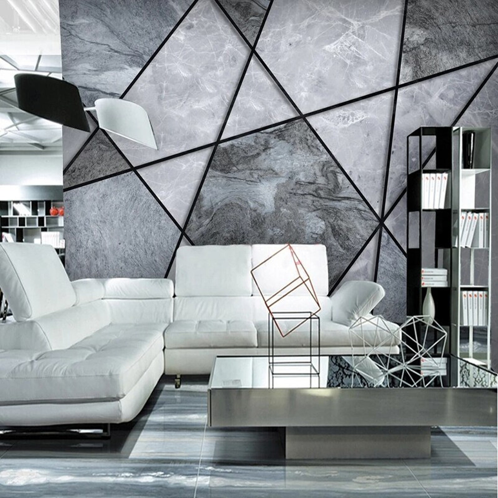 Modern Grey Geometric Marble Wallpaper Peel and Stick Wallpaper Self ...