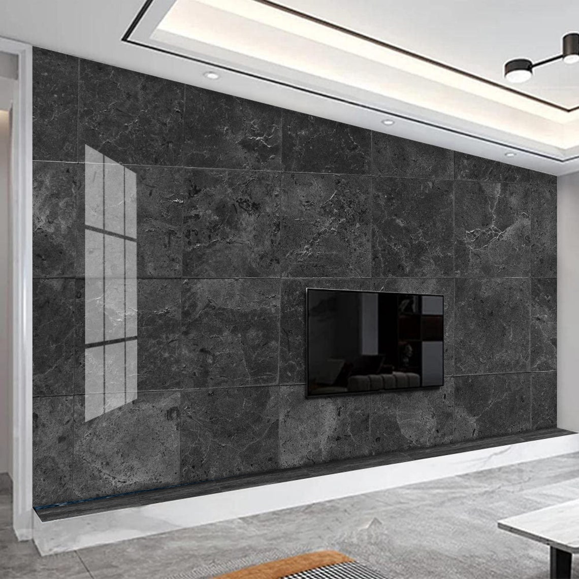 Marble Wallpaper Grey Marble TV Background Wallpaper Peel and Stick ...