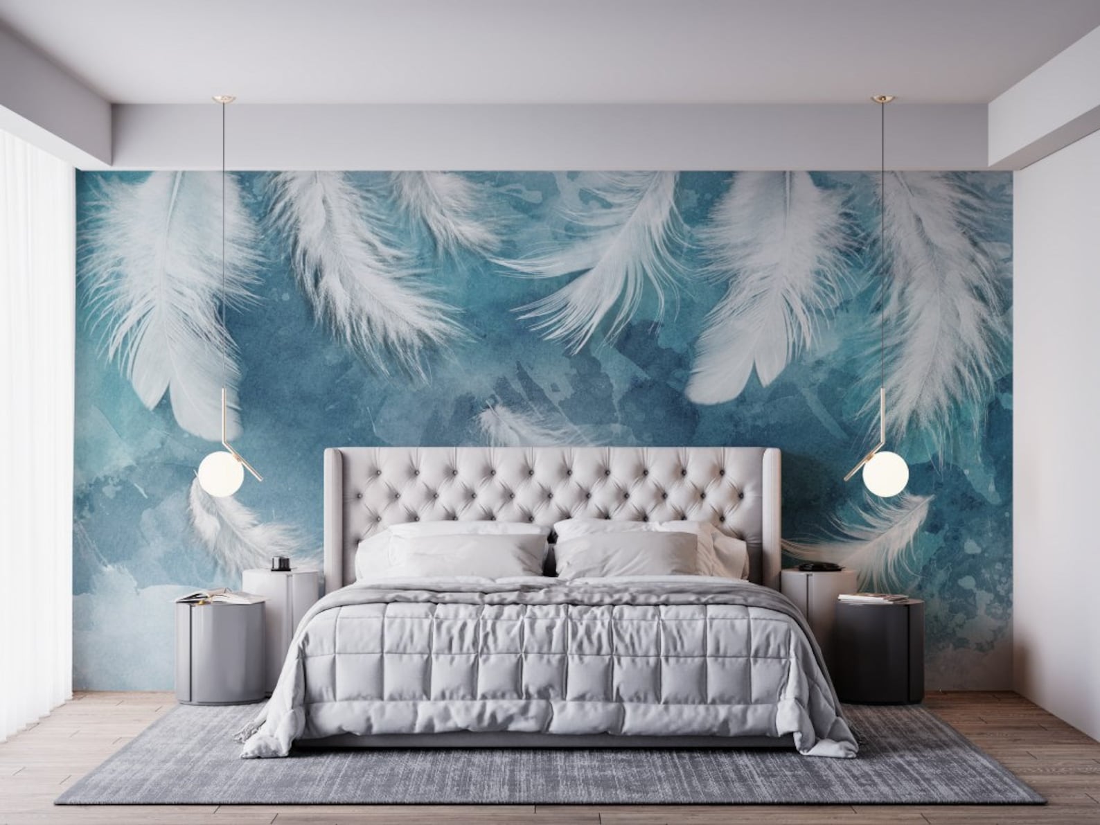 Blue Watercolor Feather Abstract Wallpaper Peel and Stick - Etsy