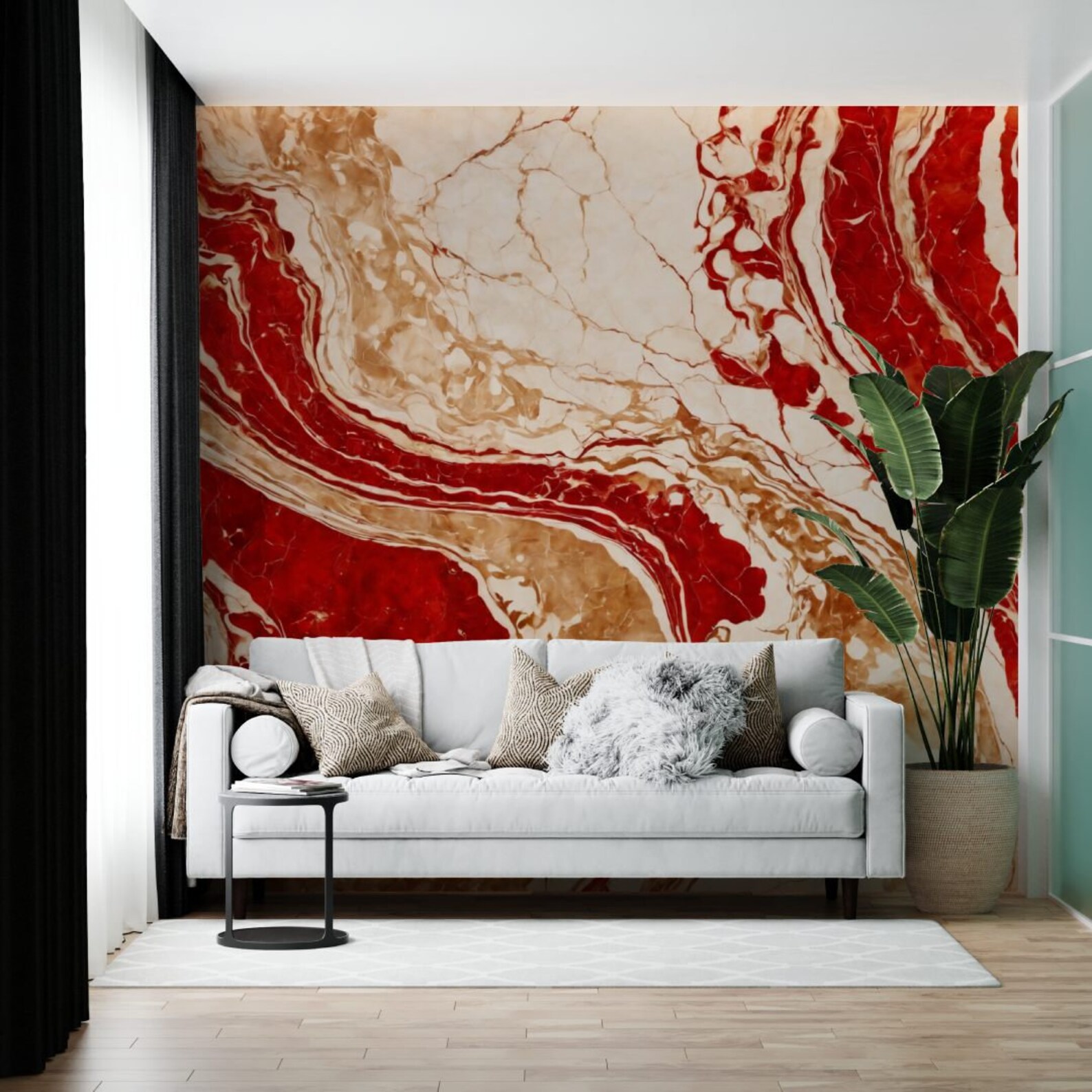 Red and Beige Abstract Marble Wallpaper Peel and Stick Wallpaper Self ...