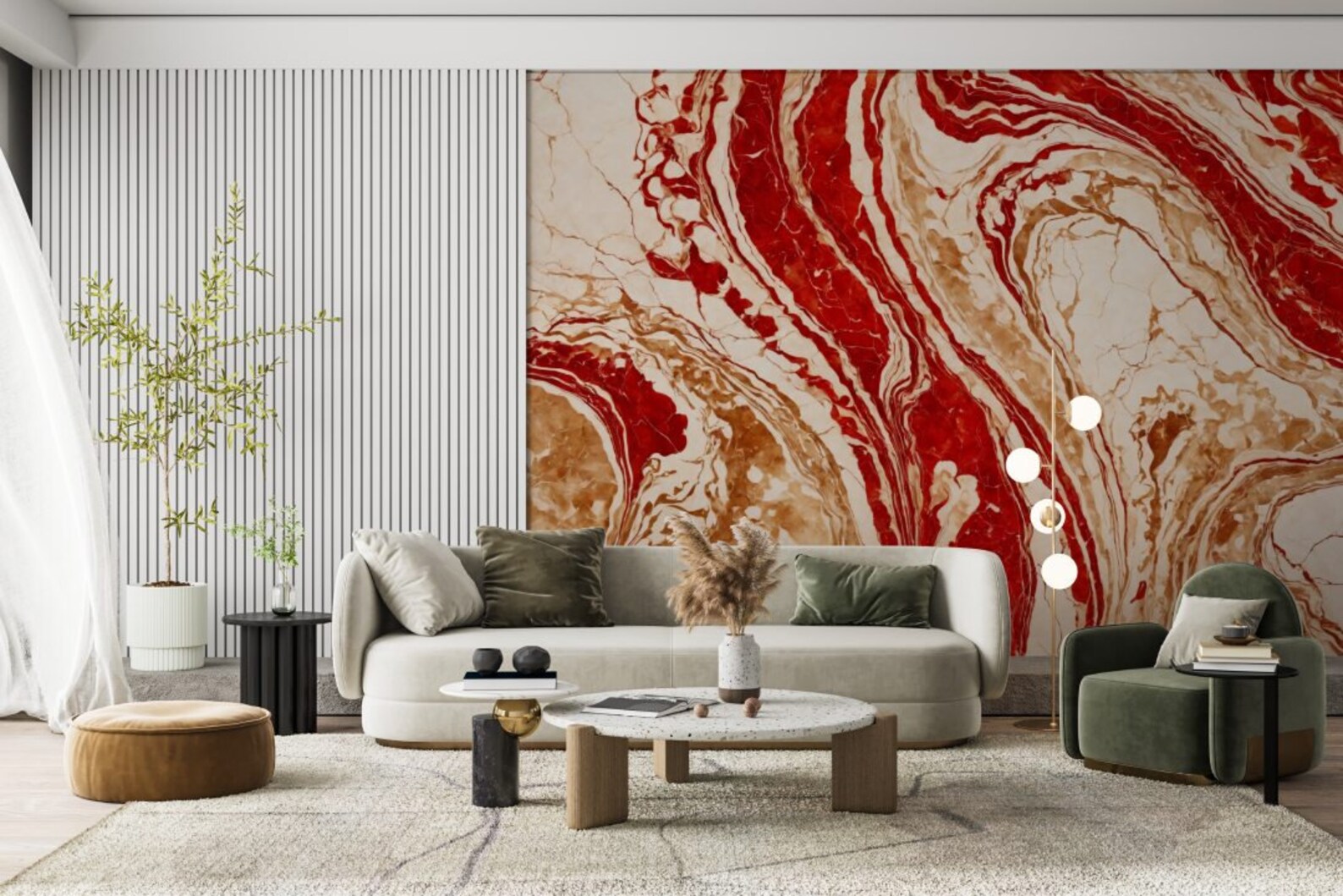 Red and Beige Abstract Marble Wallpaper Peel and Stick Wallpaper Self ...