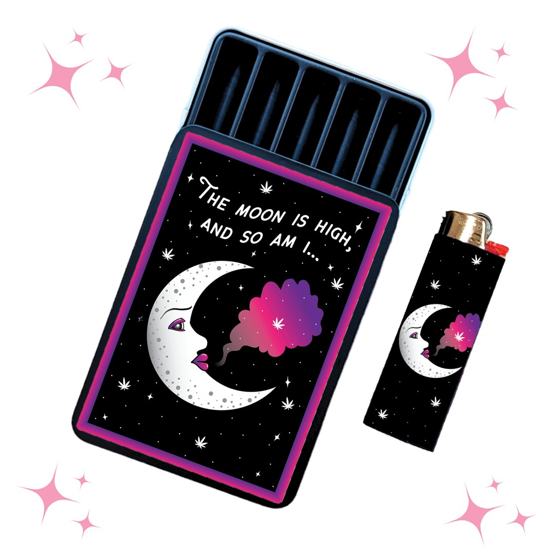 Celestial Moon Stash Box With Lighter, Joint Case Holder, Crush Proof ...