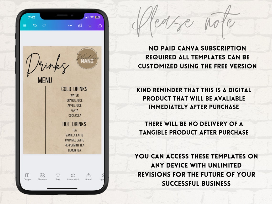 Minimalist Printable A5 Drink Menu Canva Templates for Beauticians ...