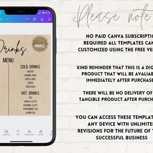 Minimalist Printable A5 Drink Menu Canva Templates for Beauticians ...
