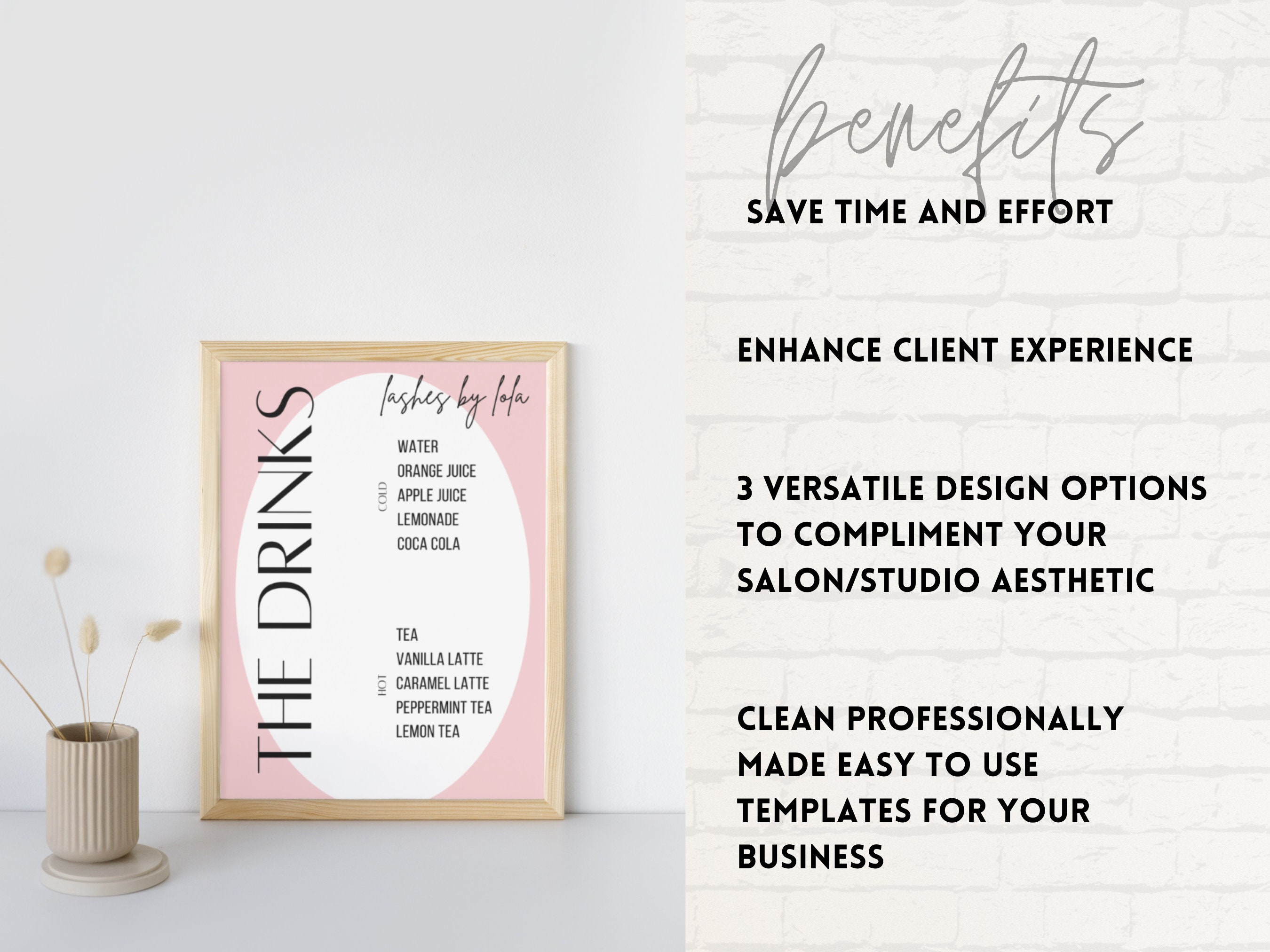 Minimalist Printable A5 Drink Menu Canva Templates for Beauticians ...