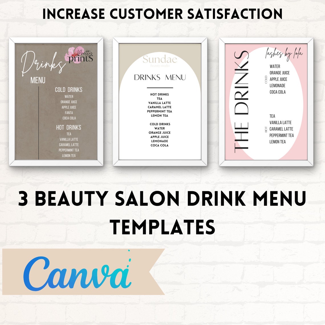 Minimalist Printable A5 Drink Menu Canva Templates for Beauticians ...