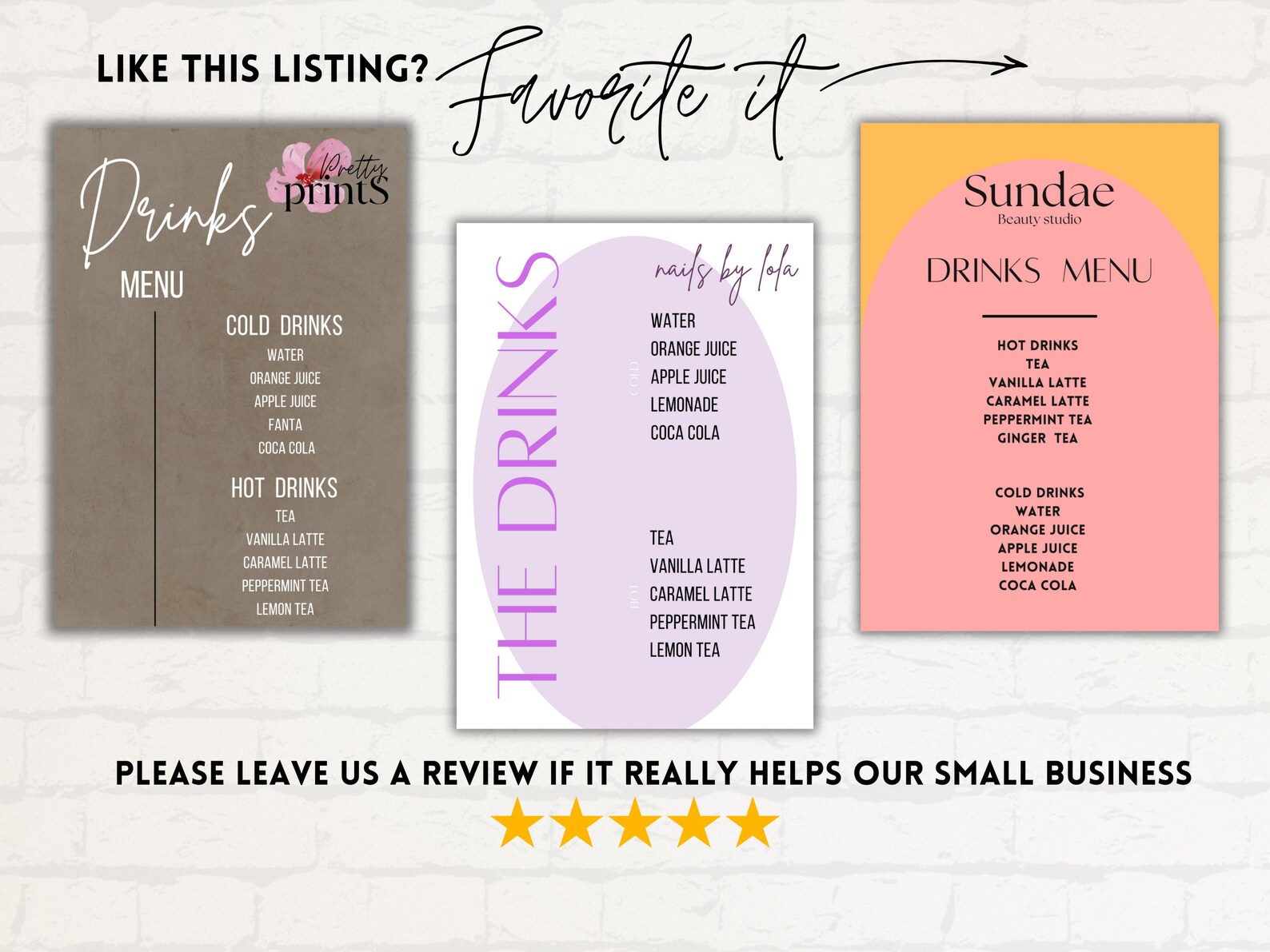 Minimalist Printable A5 Drink Menu Canva Templates for Beauticians ...