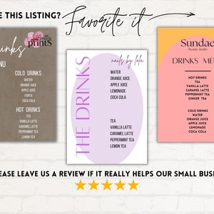 Minimalist Printable A5 Drink Menu Canva Templates for Beauticians ...