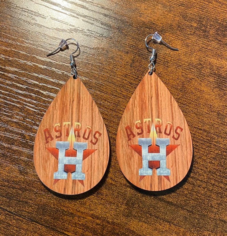 Houston Astros Earrings-wood Grain & Steel-small or Large - Etsy