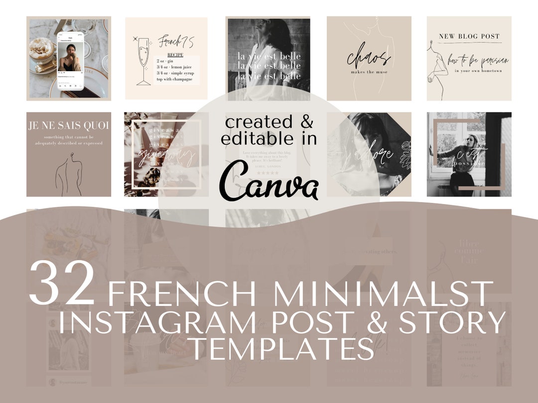 32 Instagram Post and Story Templates French Minimalist Vibe ...