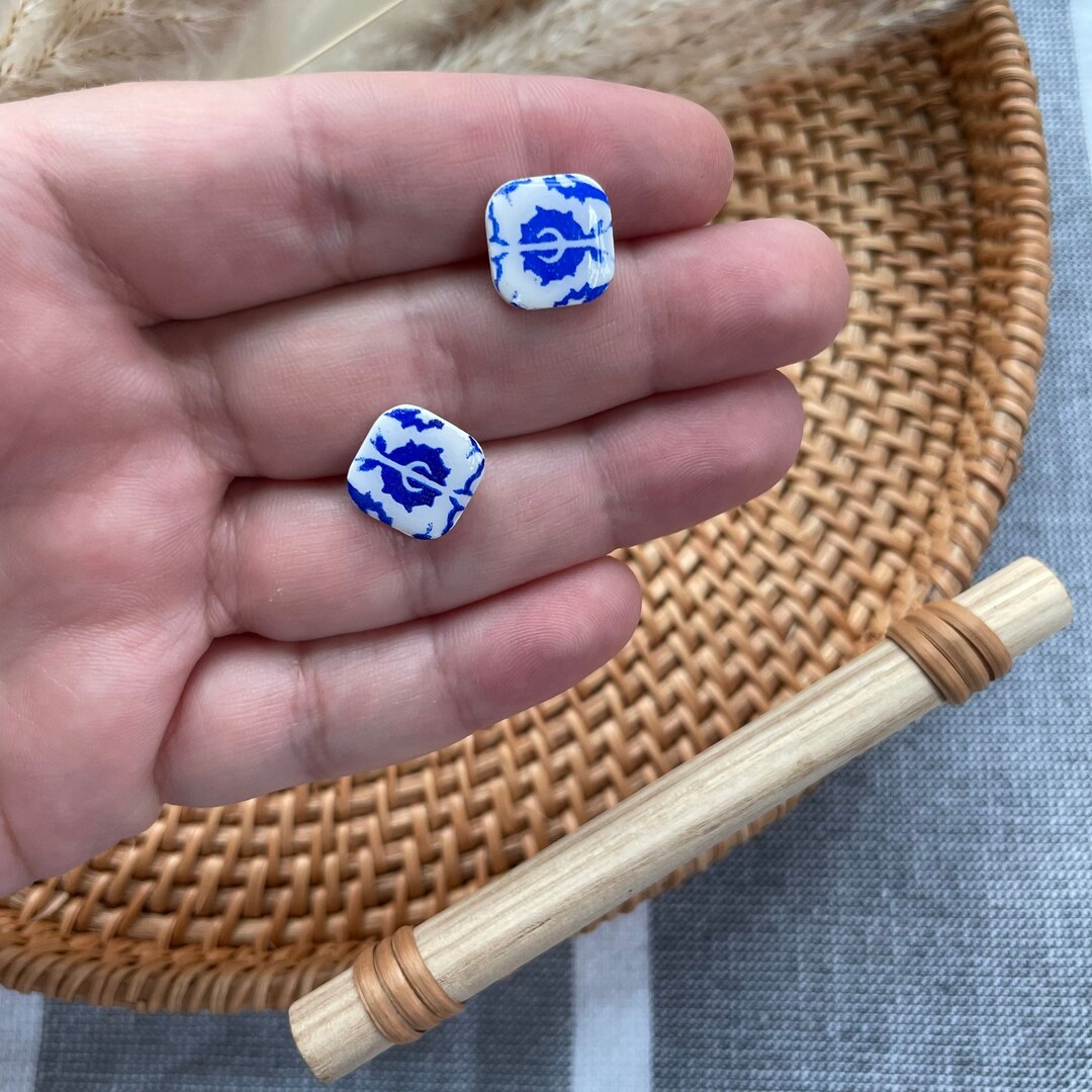 Portuguese Tile Studs Handmade Polymer Clay Earrings - Etsy