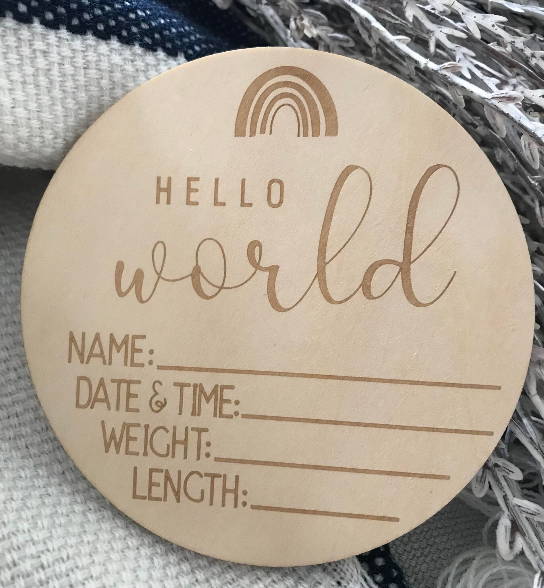 Hello World Baby Birth Announcement Plaque Wooden Disc - Etsy Australia