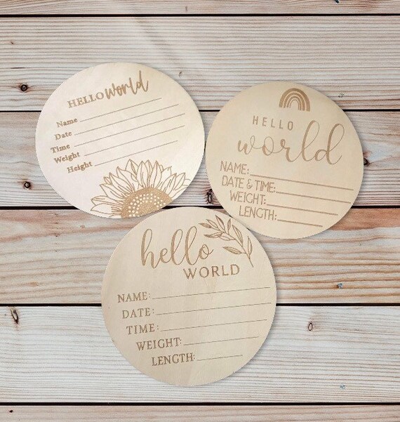 Hello World Baby Birth Announcement Plaque Wooden Disc - Etsy Australia