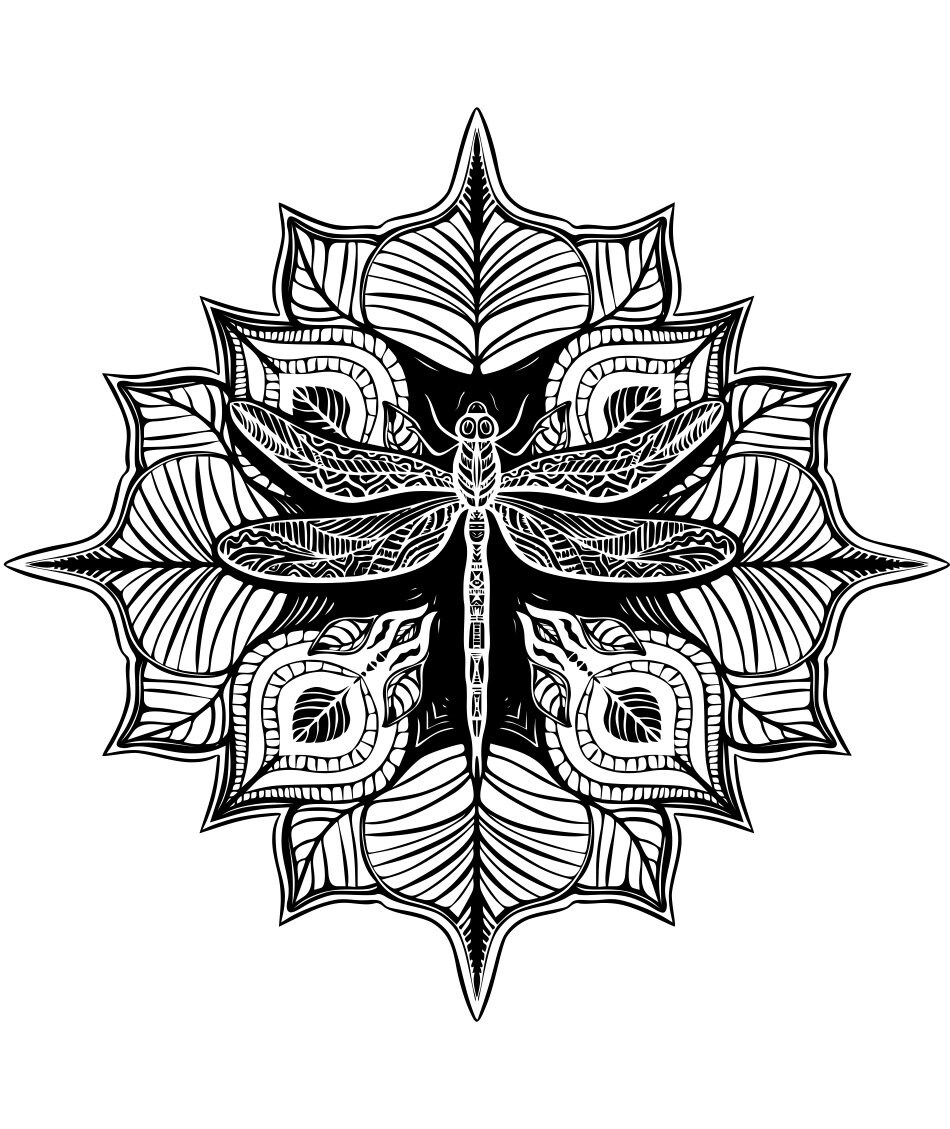 Dragon Fly Mandala Coloring Pages, Svg or Png for Commercial Use or ...
