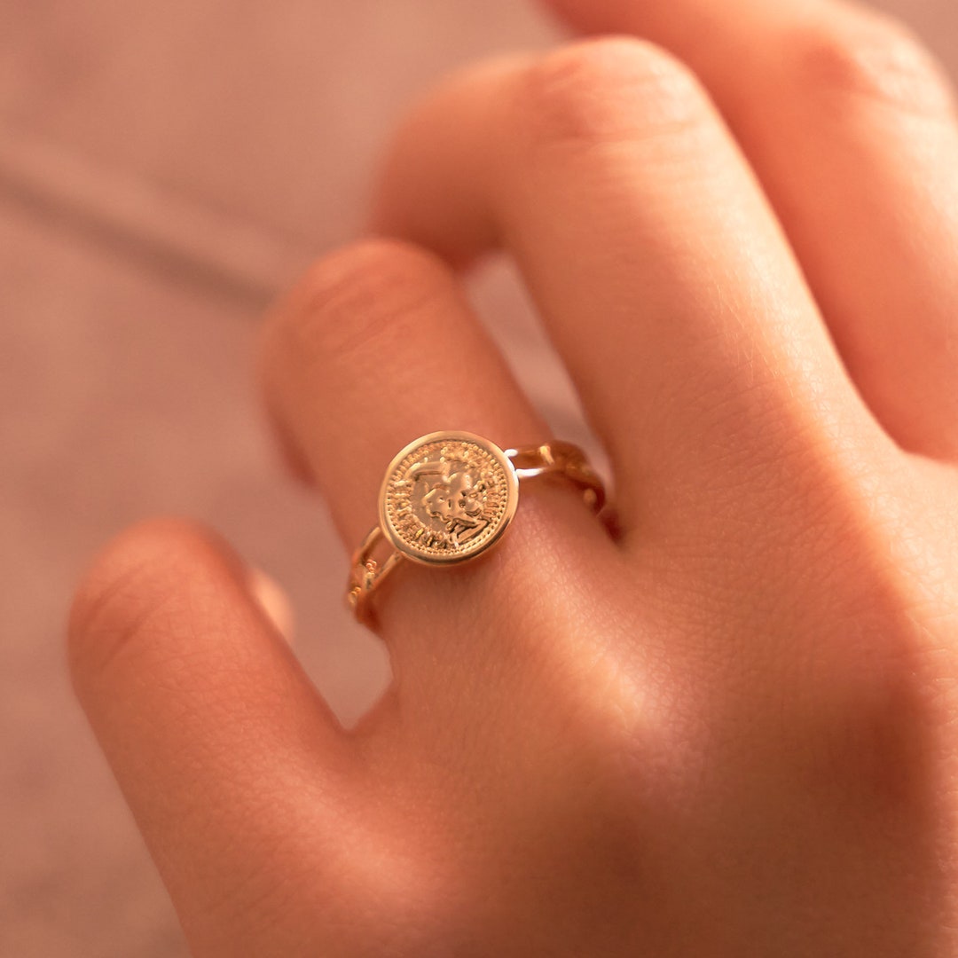 Bohemian Gold Signet Ring, Gold Stamp Signet Ring, Ethnic Boho Ring ...