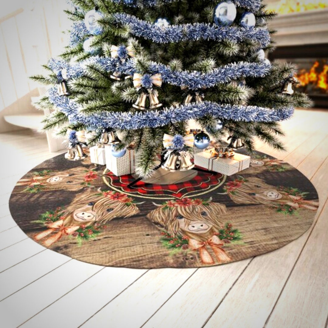 Highland Cow Tree Skirt, Cow Print Tree Skirt, Modern Farmhouse Tree ...