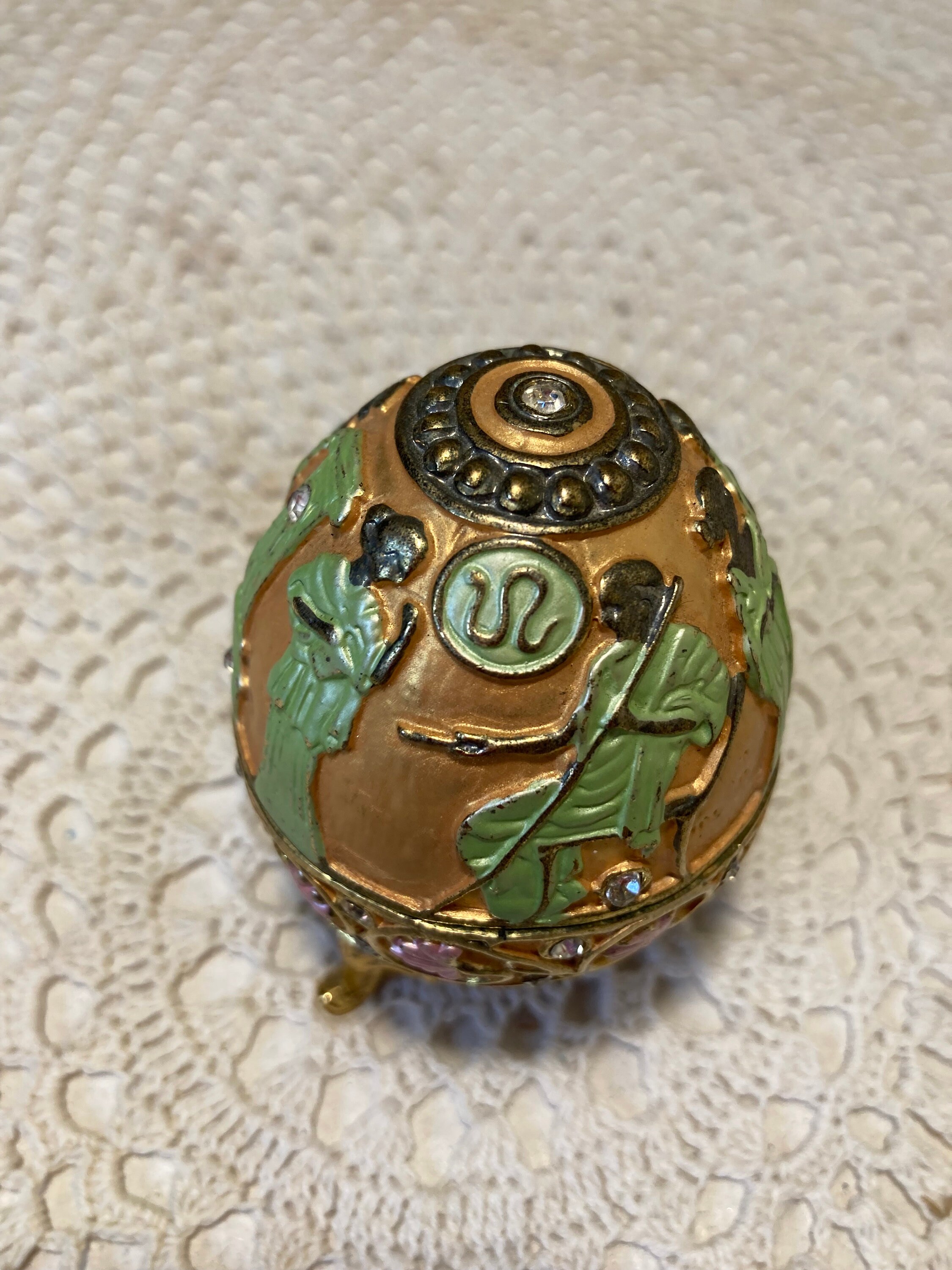Vintage Rucinni Russian Egg, Beautifully Decorated Hand Painted Enamel ...