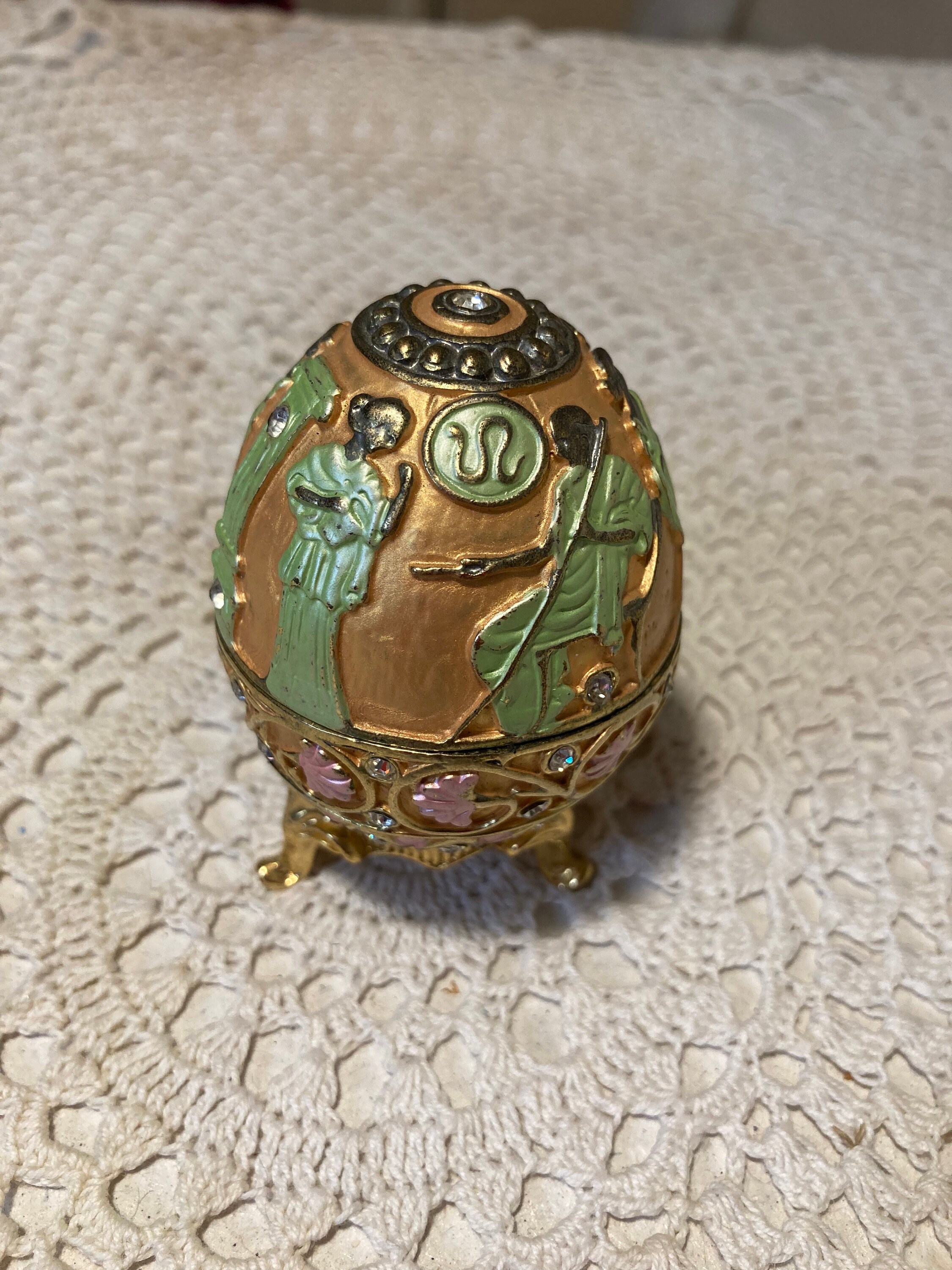 Vintage Rucinni Russian Egg, Beautifully Decorated Hand Painted Enamel ...