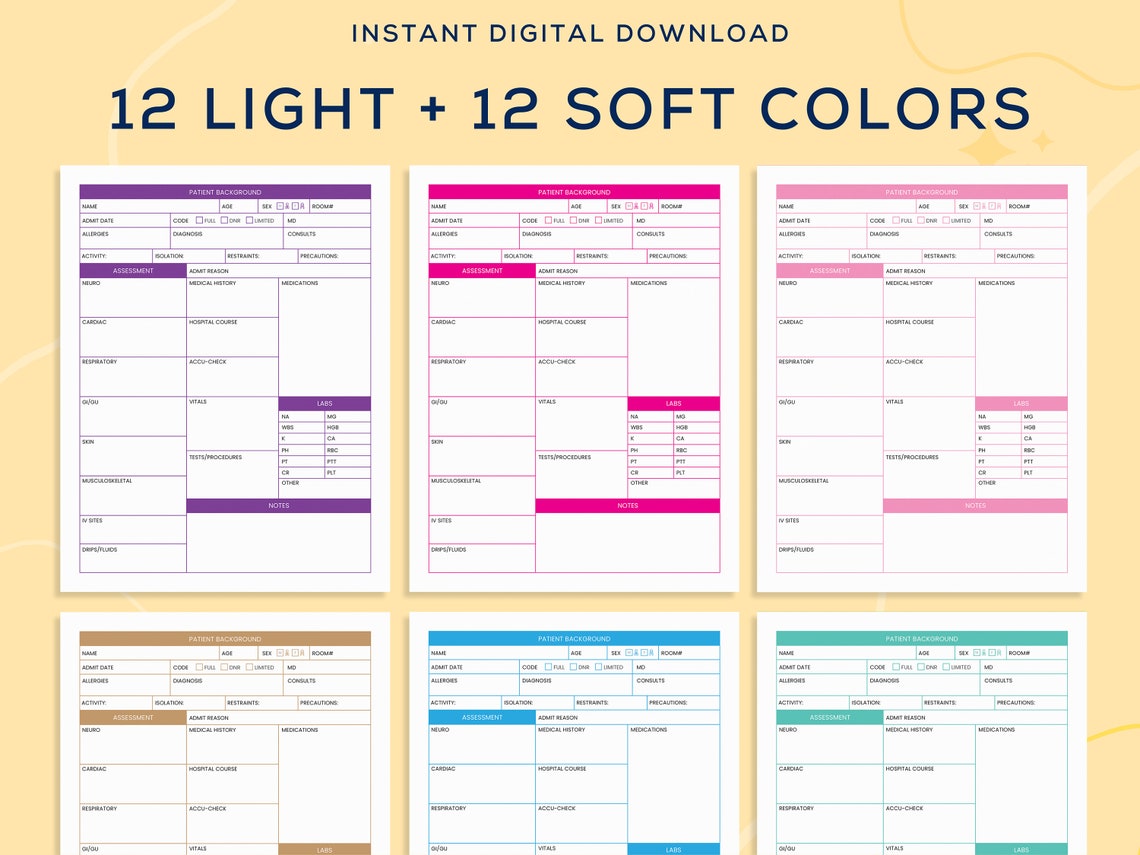 Printable Patient Nursing Report Sheet Template - Etsy