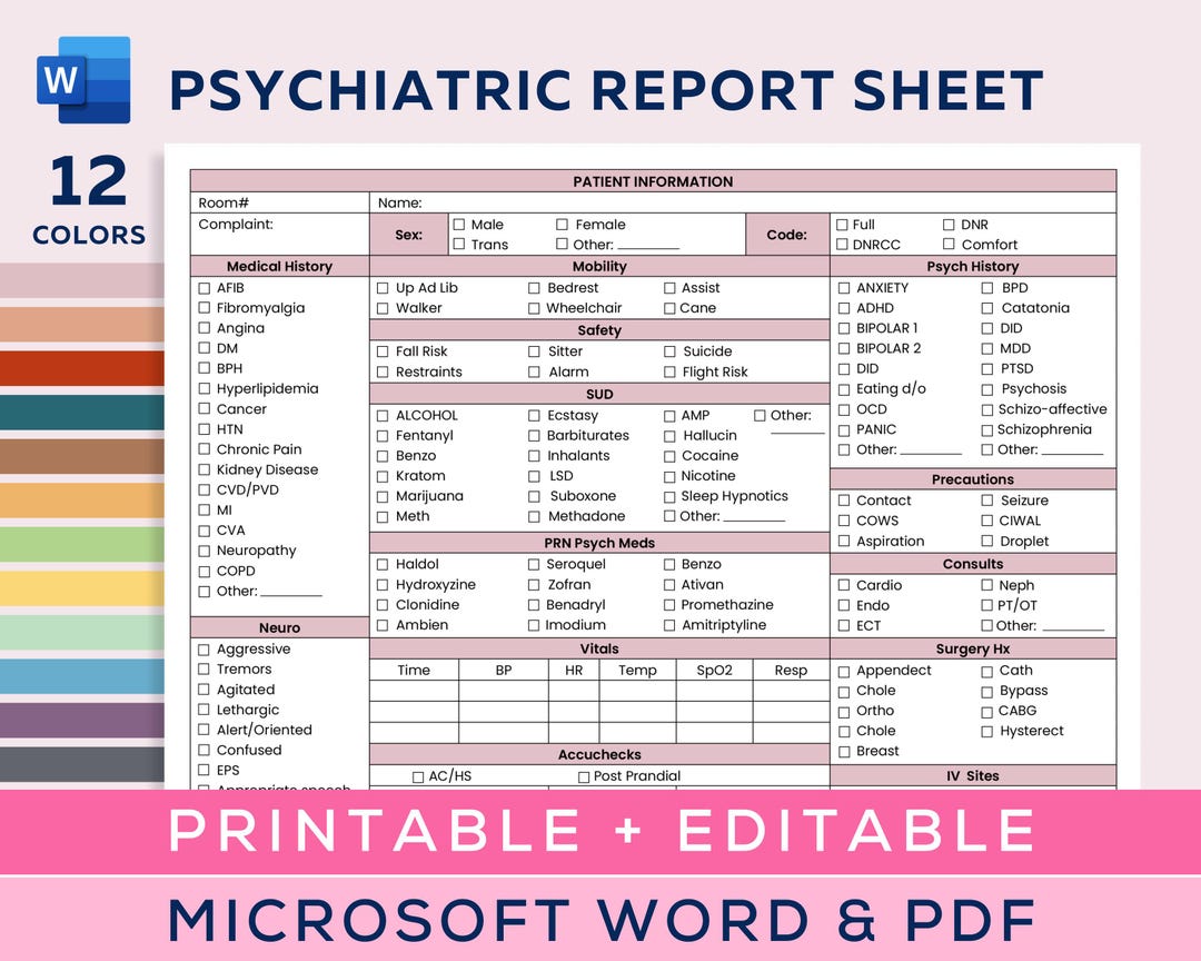 Psychiatric Nursing Report Sheet, 2 Patient Psych Nurse Report Sheet ...