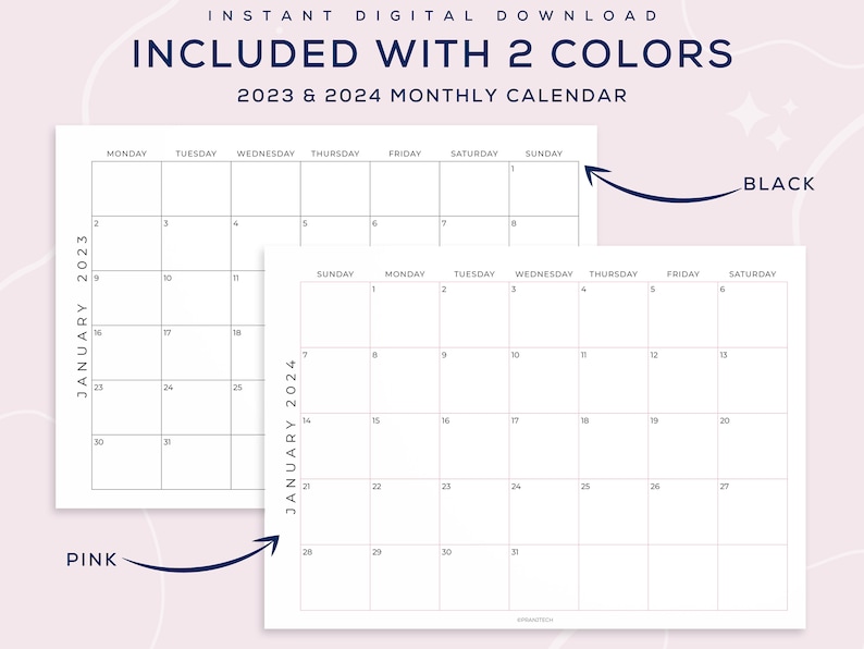 2023 2024 Monthly Calendar Landscape, Minimalist Calendar, Blank, Lined ...