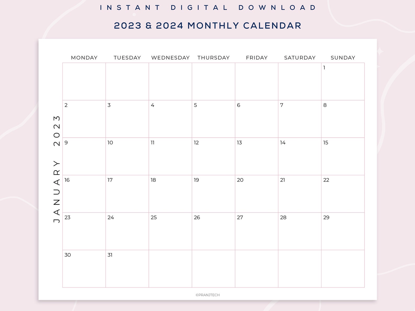 2023 2024 Monthly Calendar Landscape, Year Planner, Printable Calendar ...