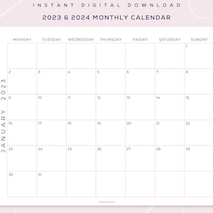 2023 2024 Monthly Calendar Landscape, Year Planner, Printable Calendar ...