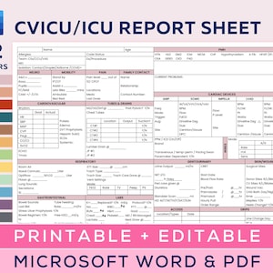 ICU Nurse Report Sheet for CVICU, Nurse Brain Sheet, Critical Care ...