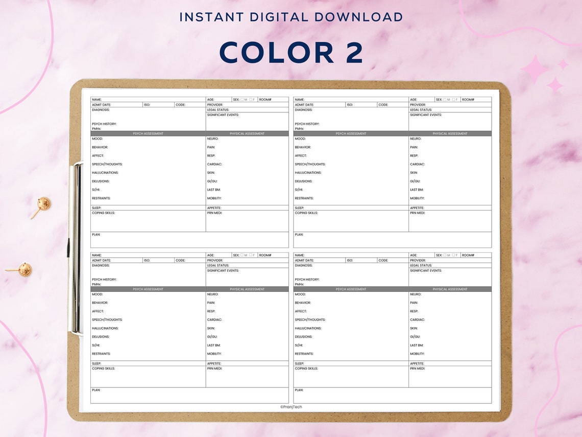 Psych Nurse Report Sheet for 4 Patients, Psych Nurse Brain, Nursing ...