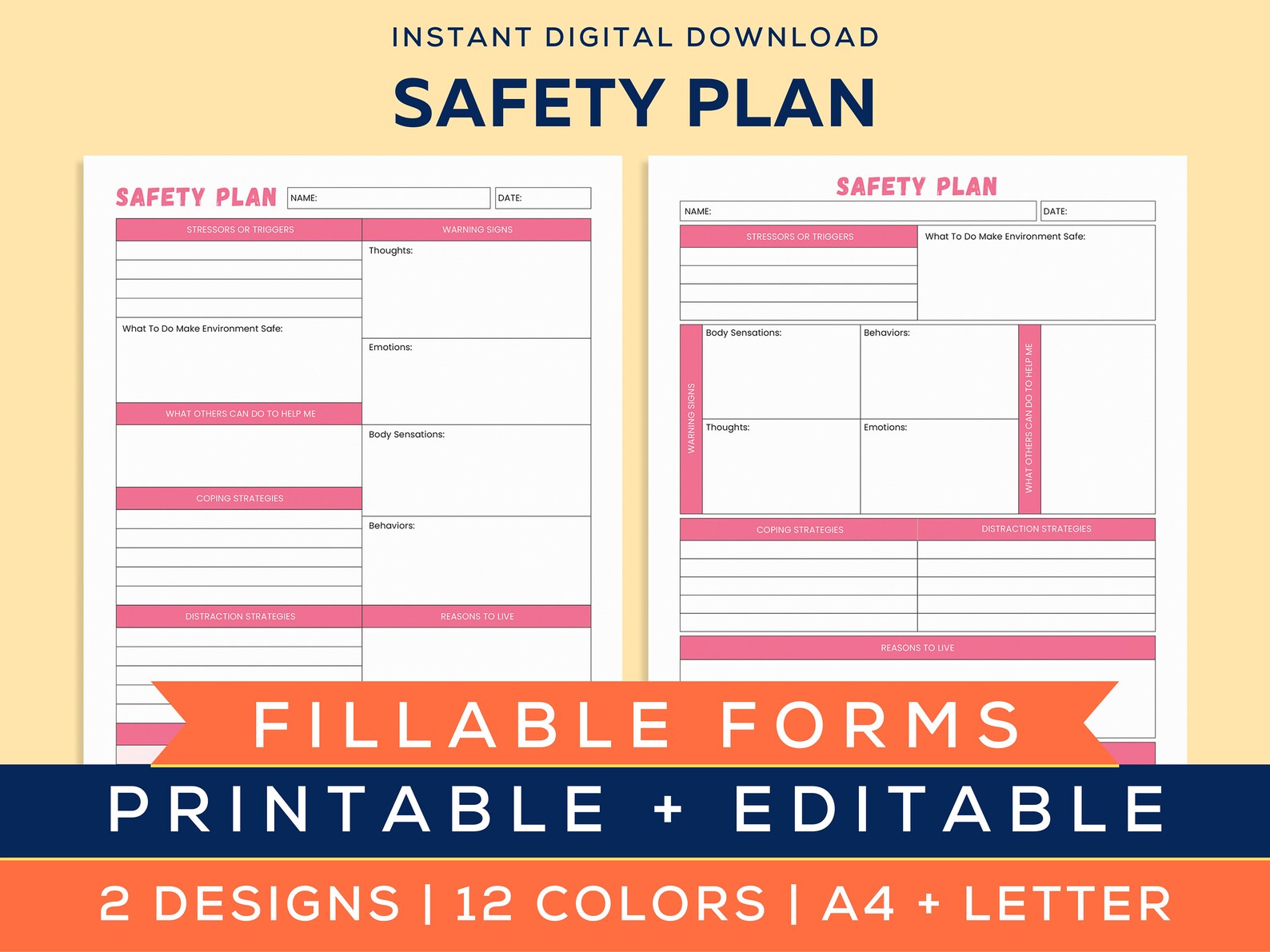 Printable Safety Plan, Therapy Aid, Coping Skills, School Counselor ...